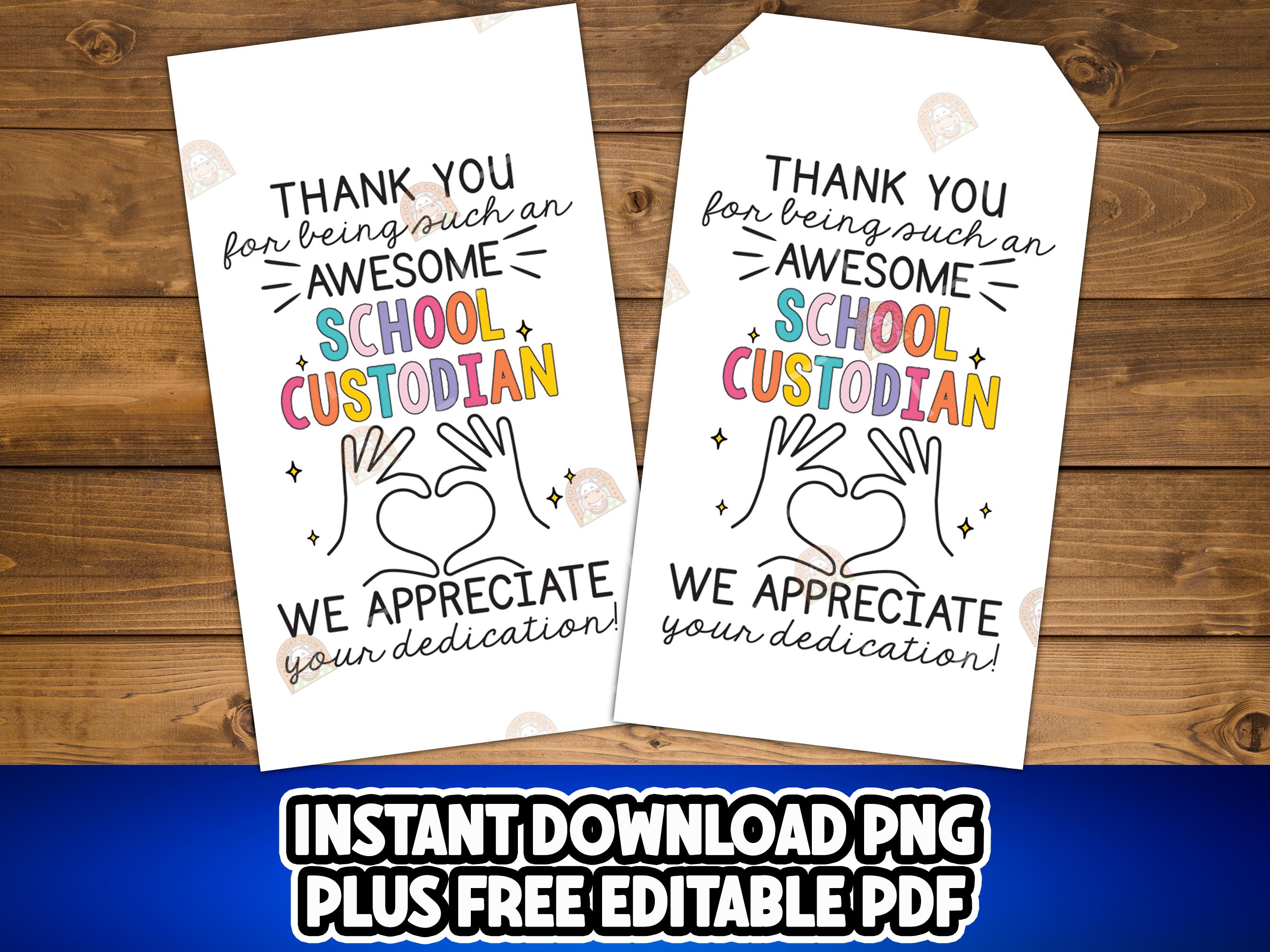 School Custodian Gift Tag, Printable School Custodian Appreciation ...