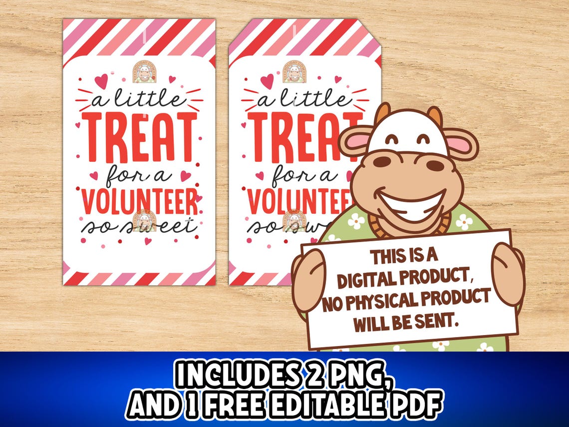 Valentine Volunteer Gift Tag Printable, Thank You Volunteer Valentine ...