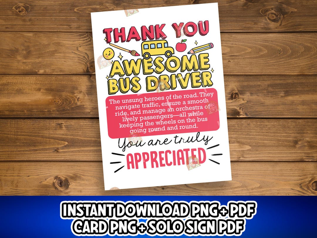 School Bus Driver Gift Ideas, School Bus Driver Appreciation Day Card ...