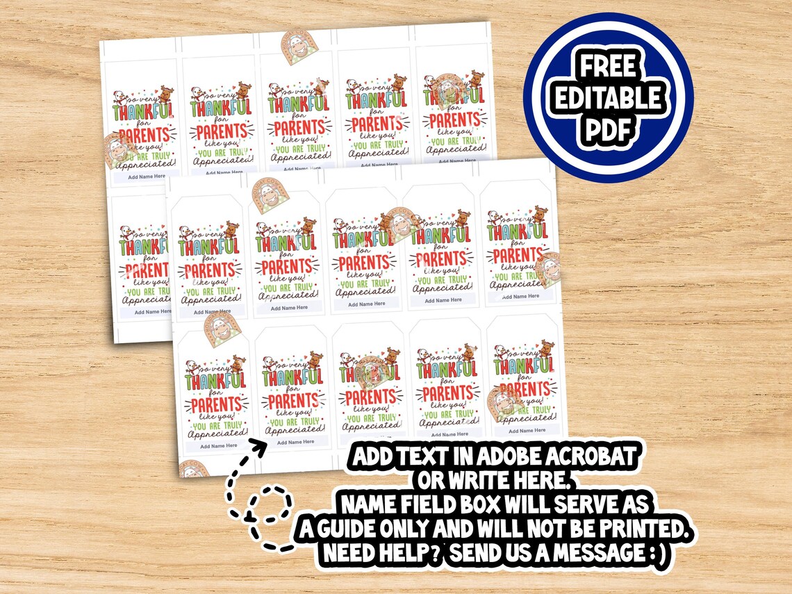 Christmas Labels Printable, Parents Thank You Gift Tag, PTA Holiday ...