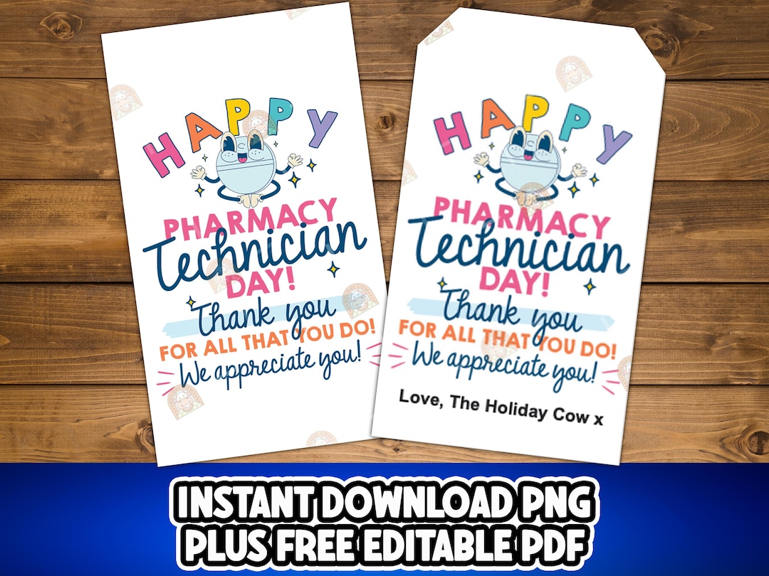 Pharmacy Tech Day Tags Printable, Pharmacy Technician Day Gift Tag ...
