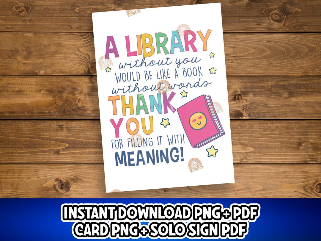 Librarian Gift, Printable Librarian Card, Librarian Day Gift for ...