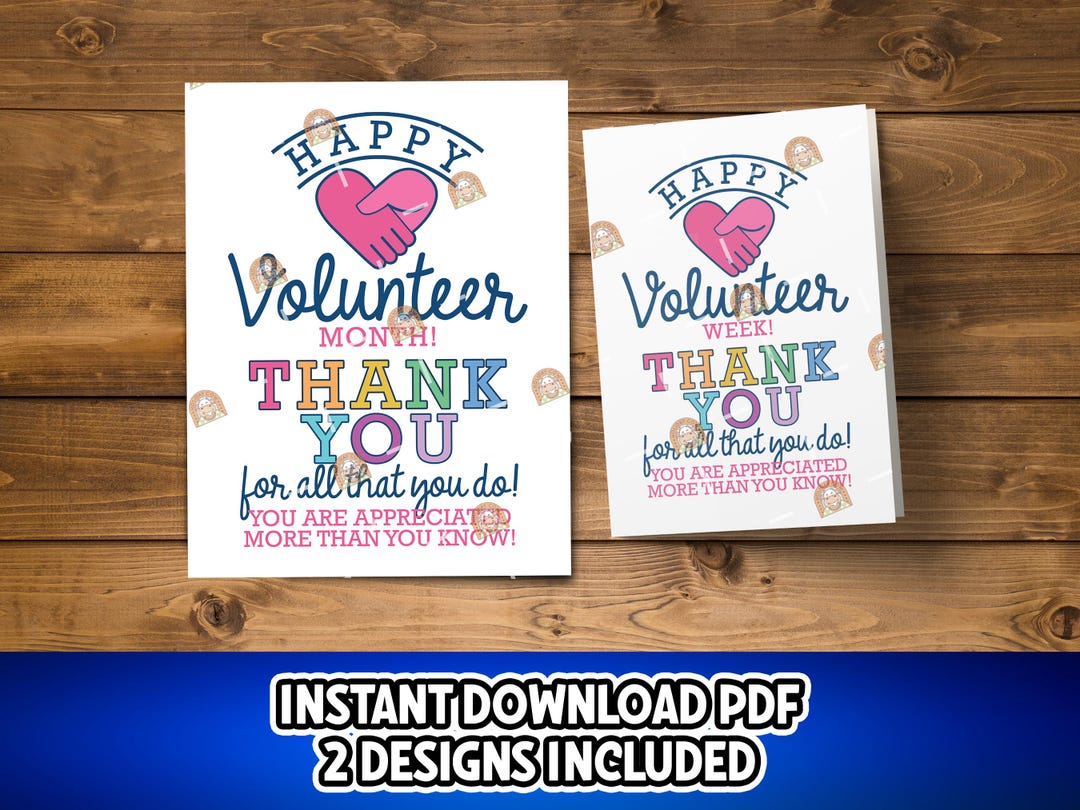 Volunteer Month Card Printable, Volunteer Week Sign for Volunteer ...