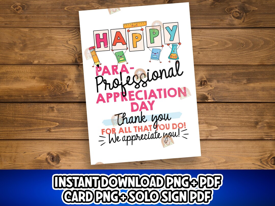 Paraprofessional Day Gift Printable, Para Professional Day Card ...