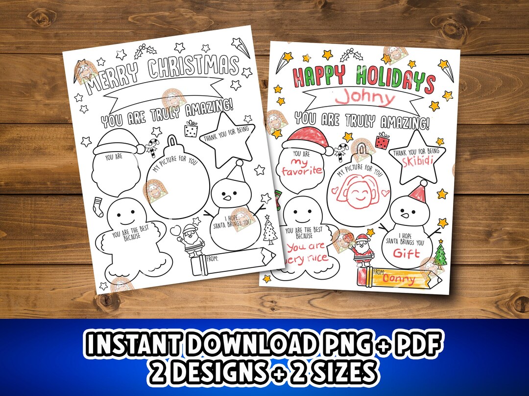 Printable Christmas Gift From Kids, Christmas Coloring Page, Holiday ...