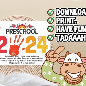 First Day of Preschool Handprint Art Printable, Back to School ...