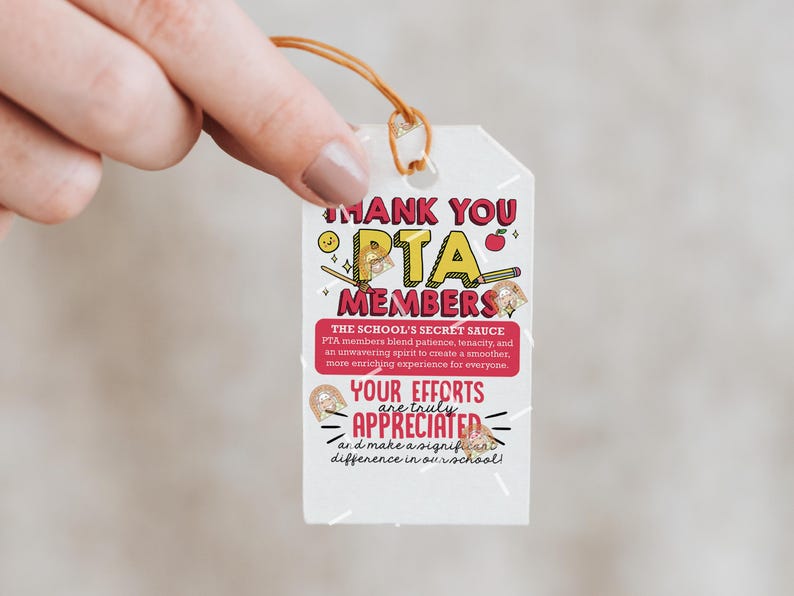PTA Members Gift Tag Printable, Parent Teacher Association Gift Tag ...