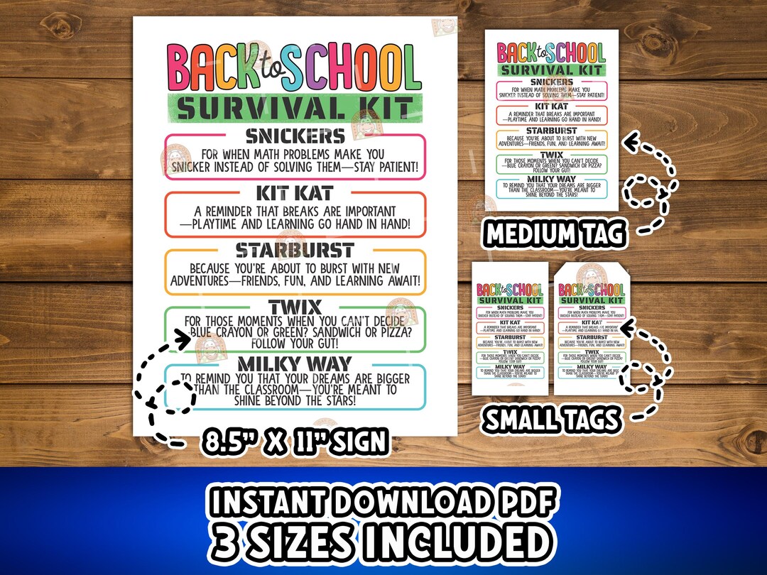 Back to School Survival Kit Tags, First Day of School Survival Kit Gift ...