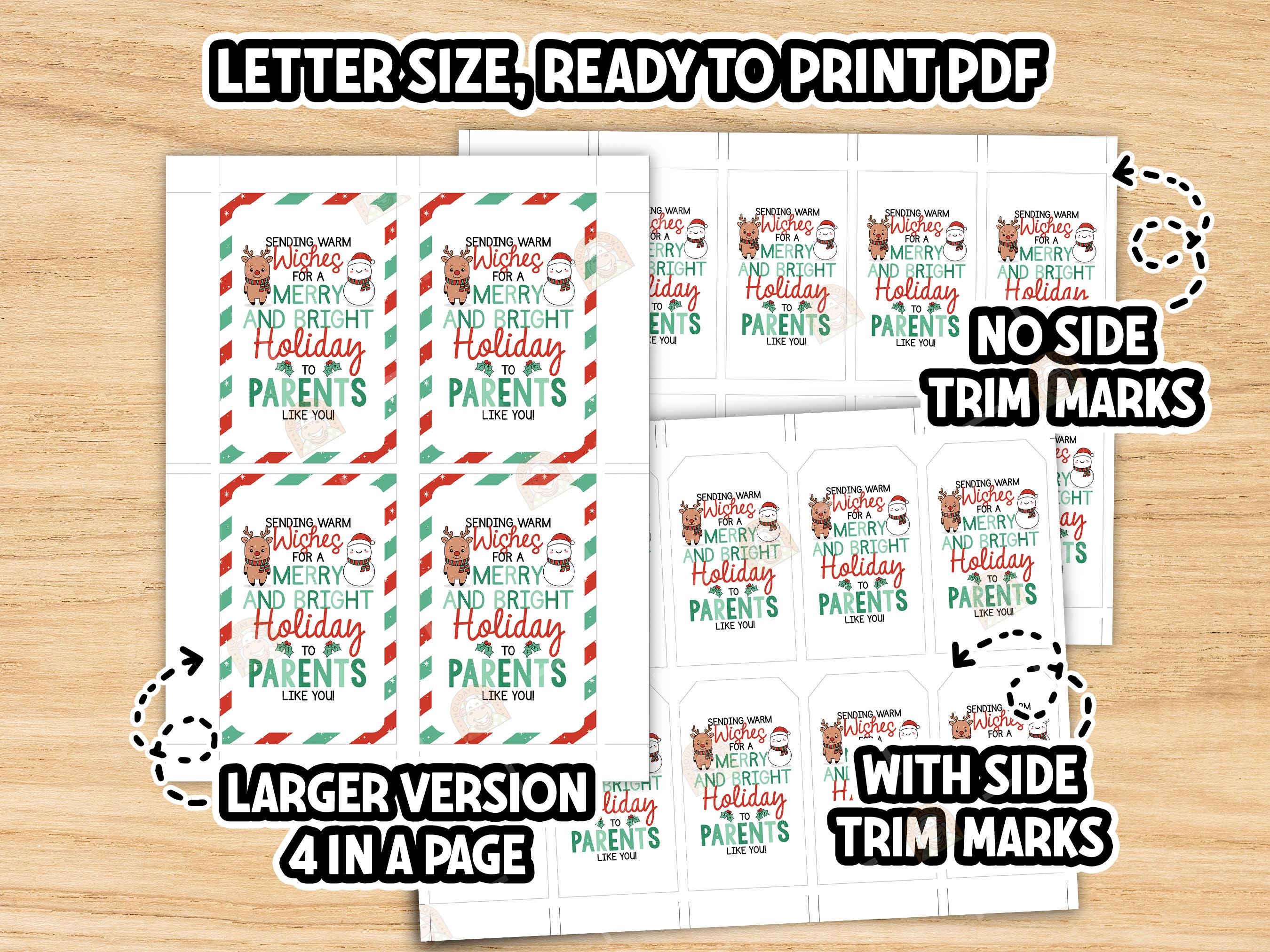Parents Christmas Gift Tag Printable, Merry and Bright Christmas Wishes ...