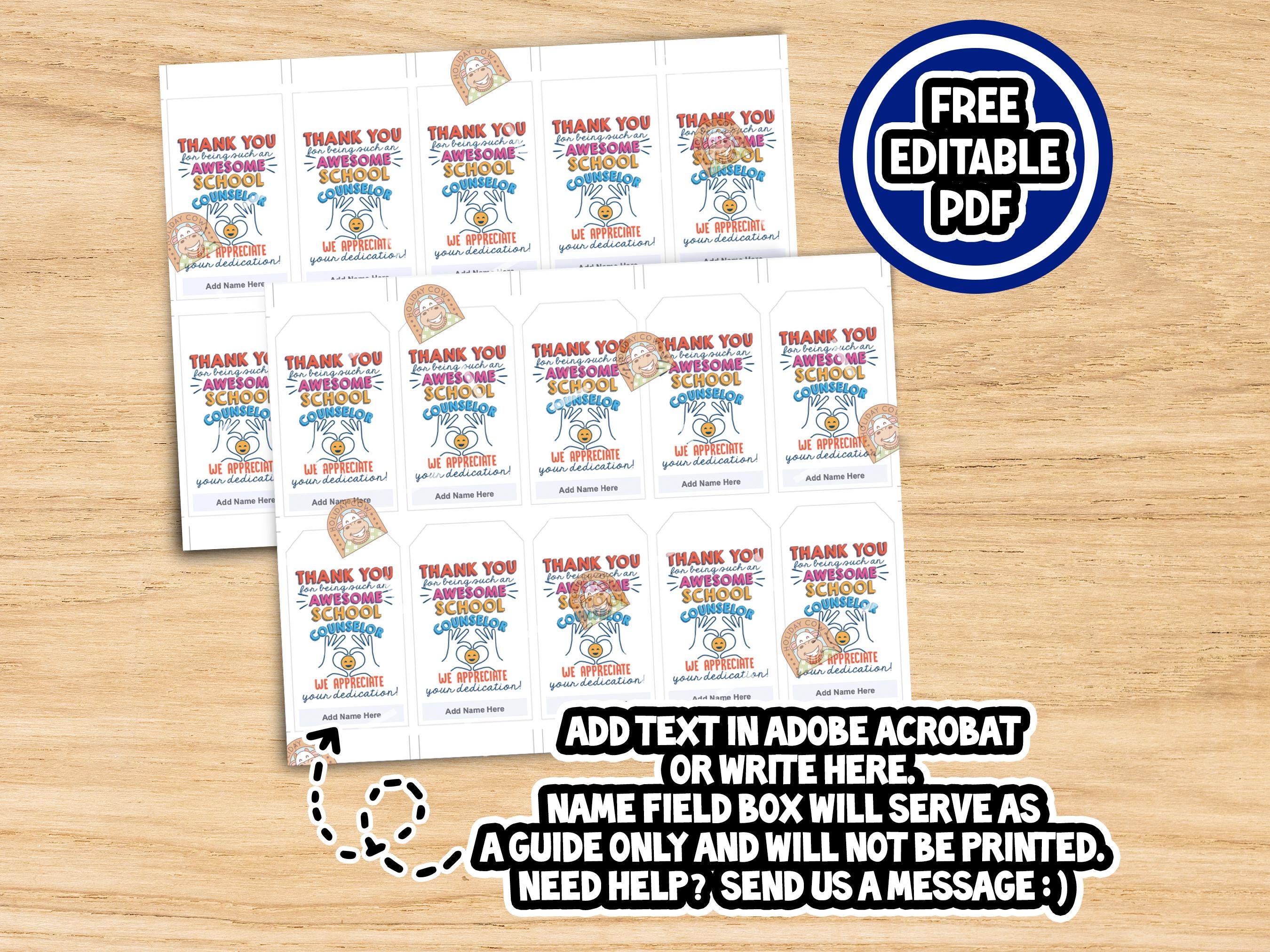 School Counselor Tags Printable, School Psych Gift Tag, Thank You ...