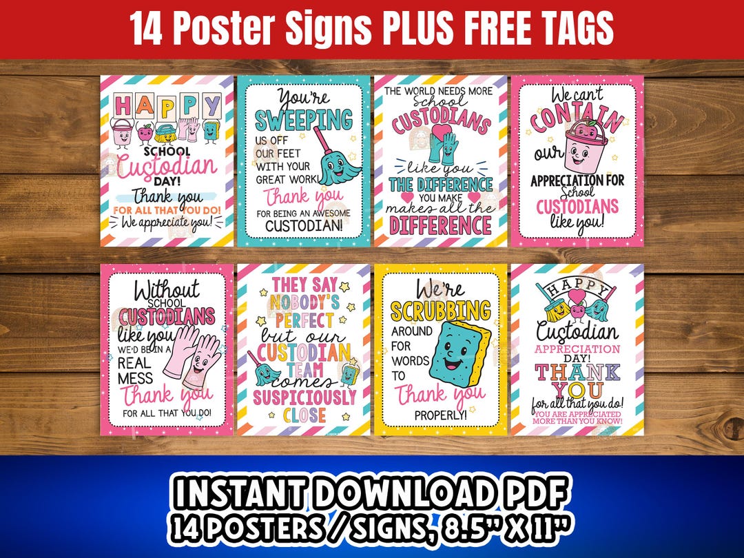 Custodian Day Signs, Printable School Custodian Day Decor, Thank You ...