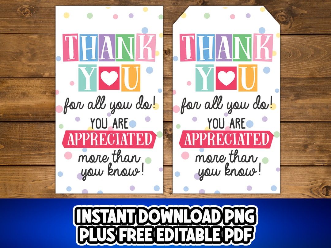Teacher Appreciation Gift Tags Printable, Teacher Thank You Gift Tag ...