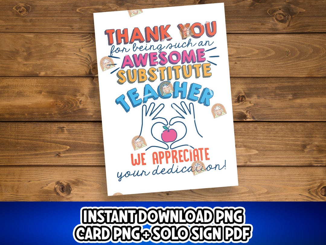 Substitute Teacher Gift, Substitute Teacher Card Printable, Substitute ...