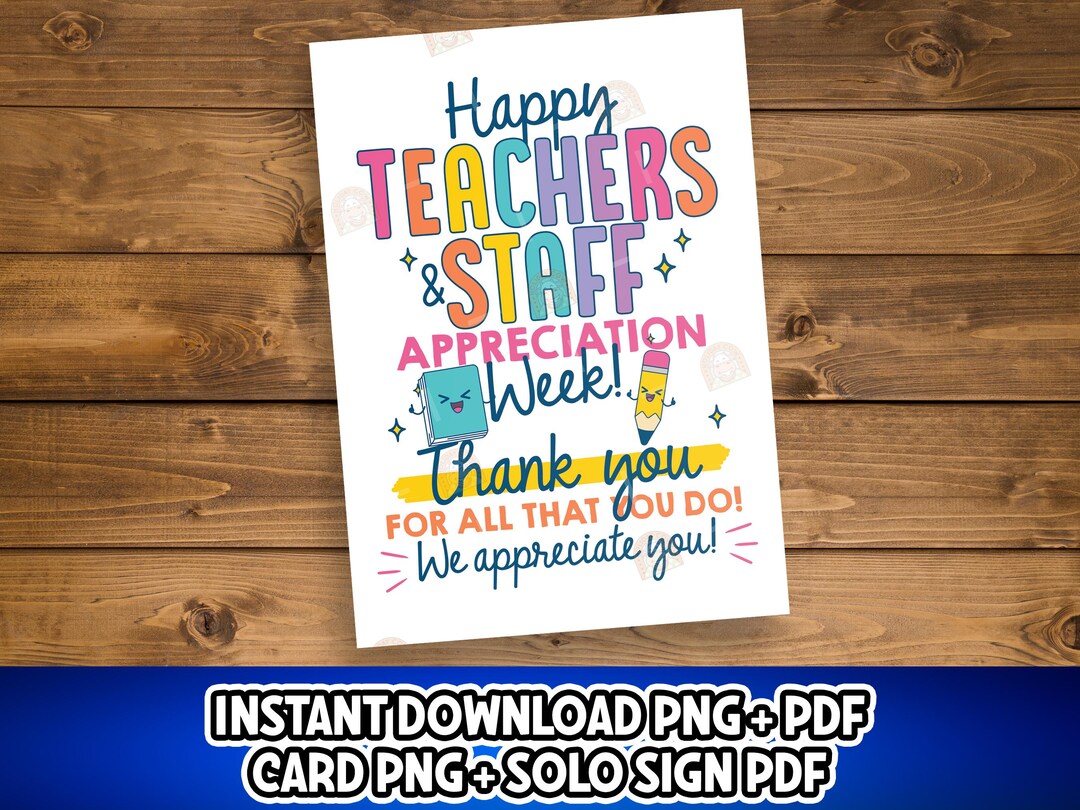 Teachers and Staff Appreciation Week Card Printable, Thank You Teachers ...