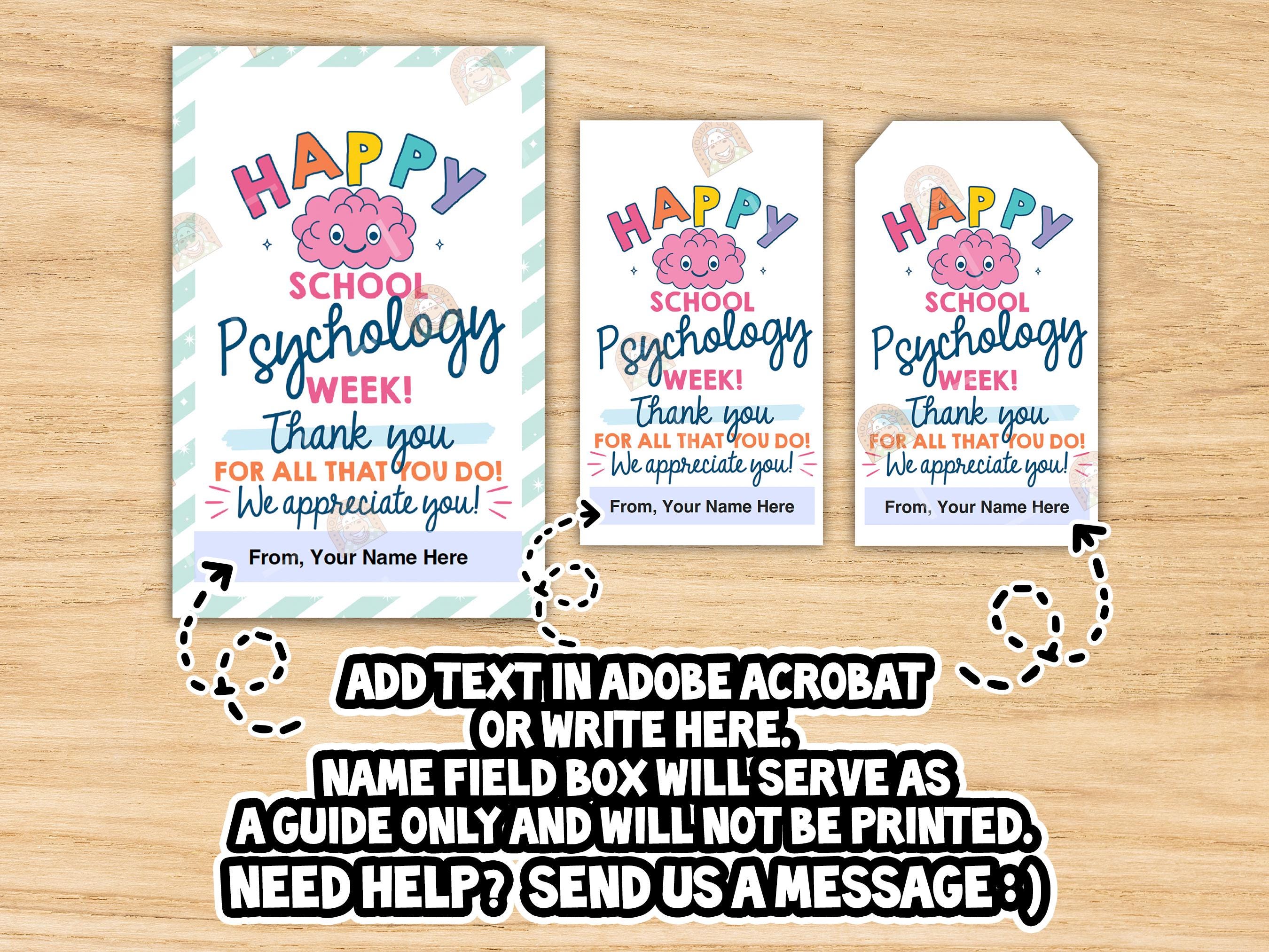 School Psychology Week Tag Printable, School Psych Gift Tag, School ...
