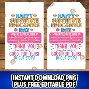 Substitute Educators Day Tags, Printable Substitute Teacher Thank You ...