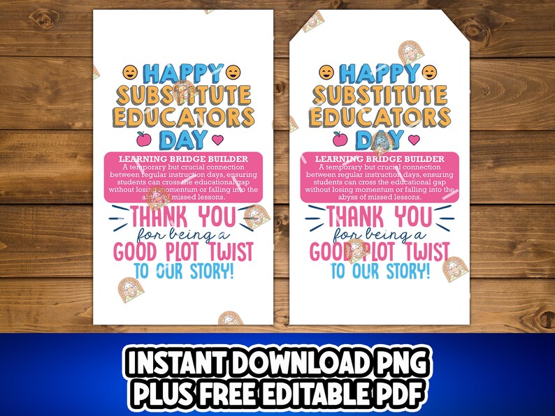 Substitute Educators Day Tags, Printable Substitute Teacher Thank You ...