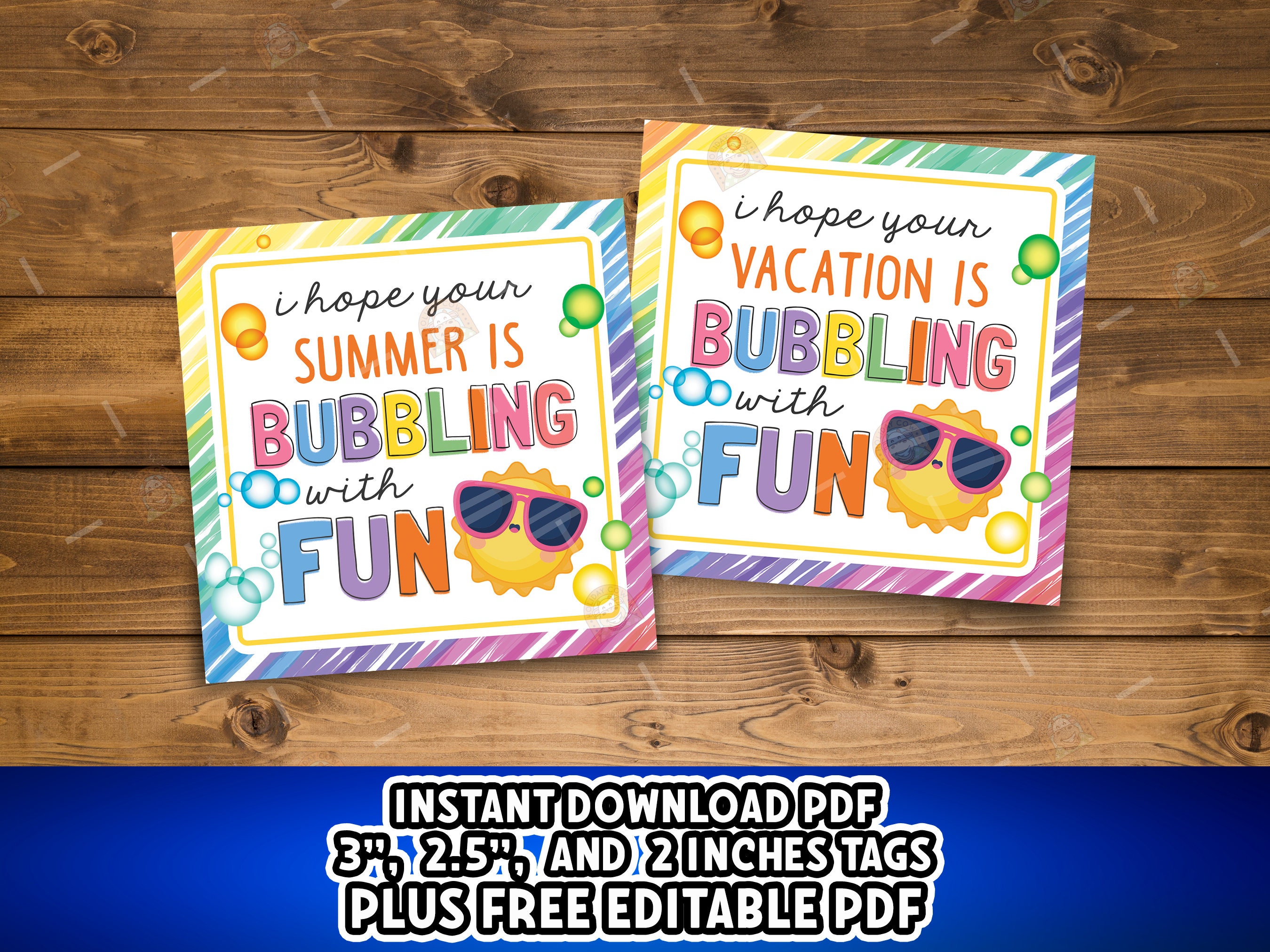 End of School Year Tags for Bubbles Printable, Summer Vacation Tag for ...