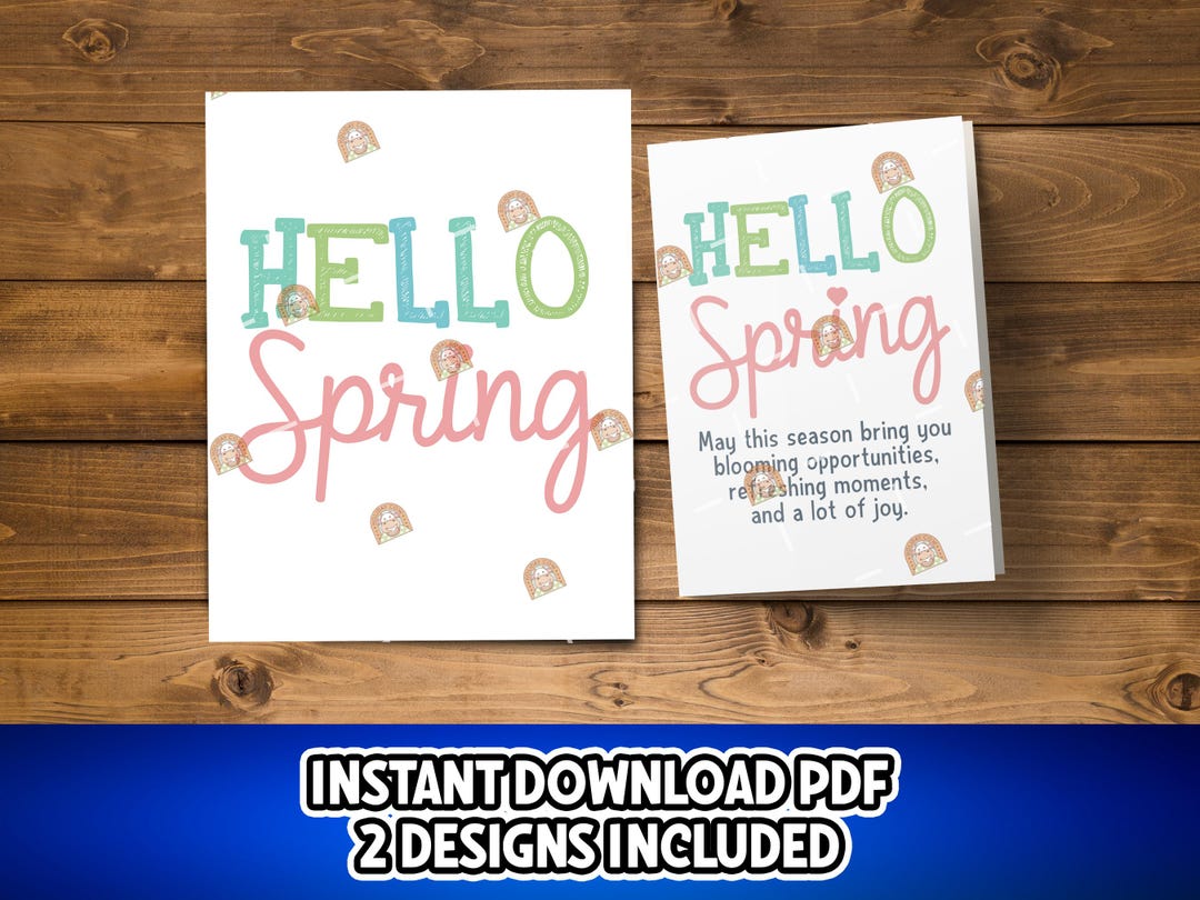 Spring Card Printable, Hello Spring Sign, Hello Spring Greeting Card ...