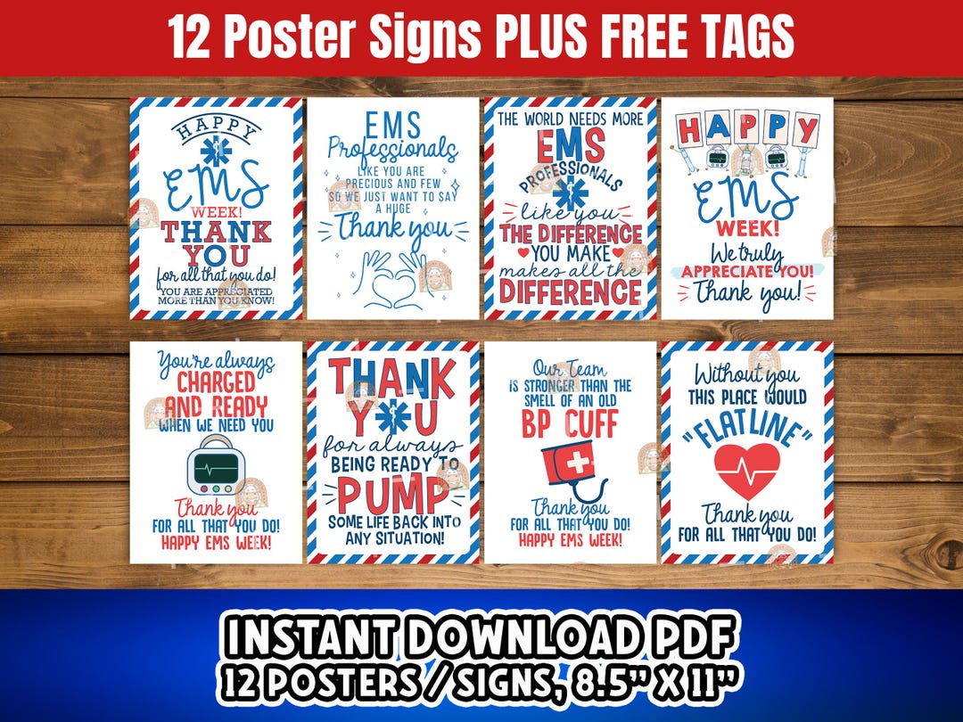 EMS Week Signs Printable, EMS Week Decor, EMS Appreciation Poster, Emergency Medical Services ...