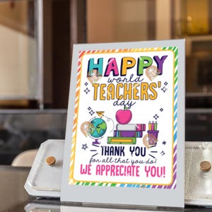 World Teachers' Day Card Printable, World Teachers Day Gift, Happy ...