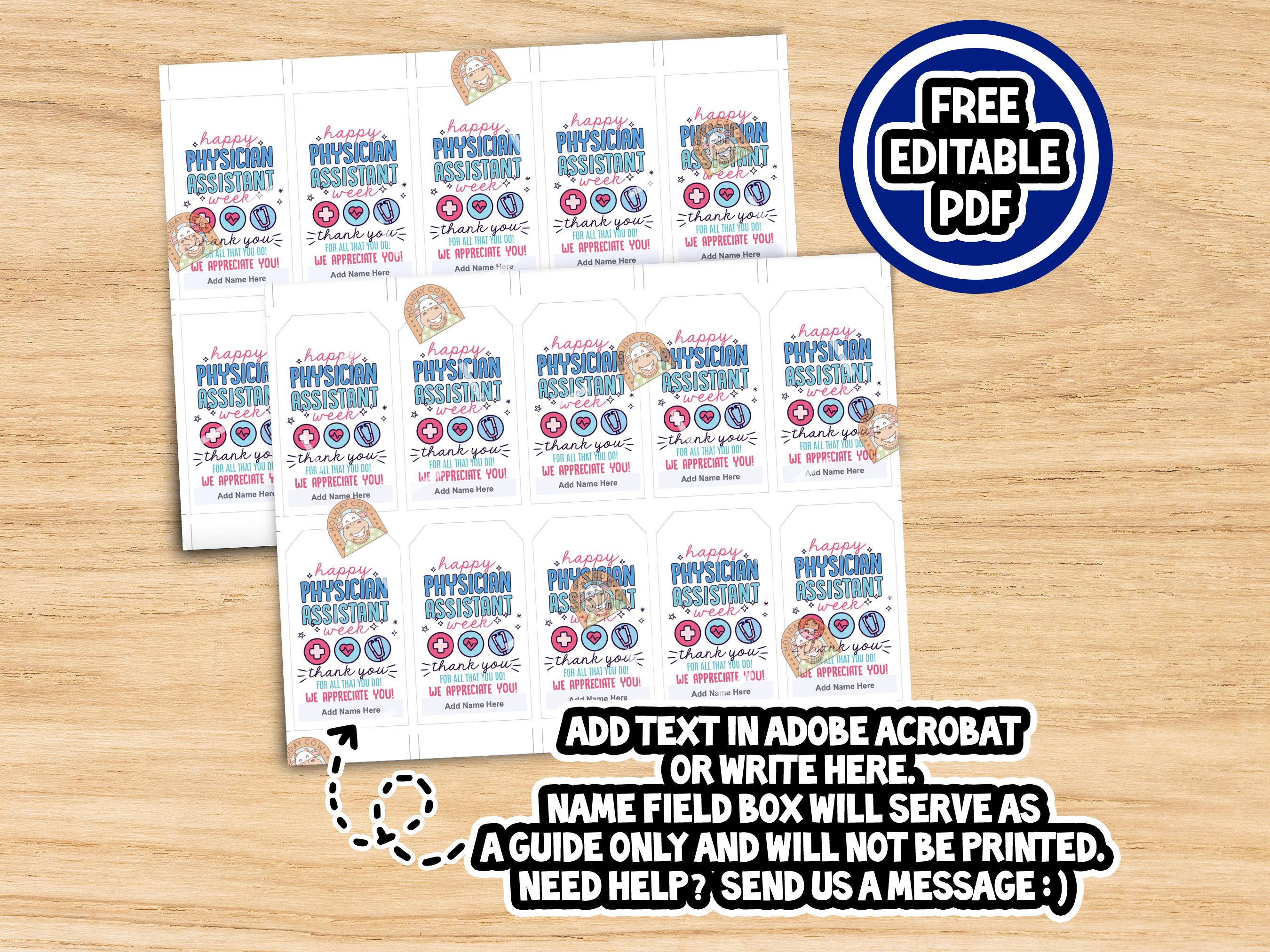 Physician Assistant Week Tags Printable, Physician Associate Gift Tag ...