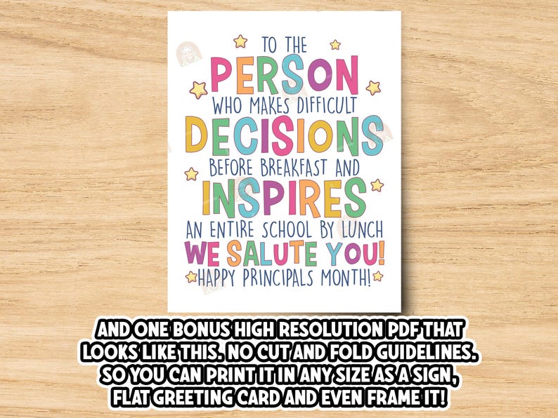 Principals Month Gift, Printable Principal Appreciation Card, School ...