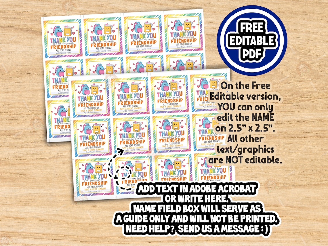 End of Year Classmate Gift Tag Printable, End of School Year Tag for ...