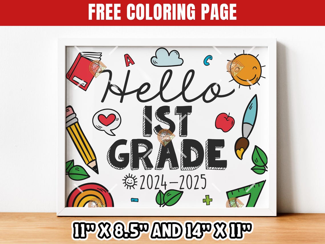 First Day of 1st Grade Sign, First Day of School Sign Printable, Back ...