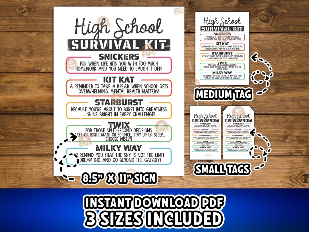 High School Survival Kit Tags, First Day of High School Survival Kit ...