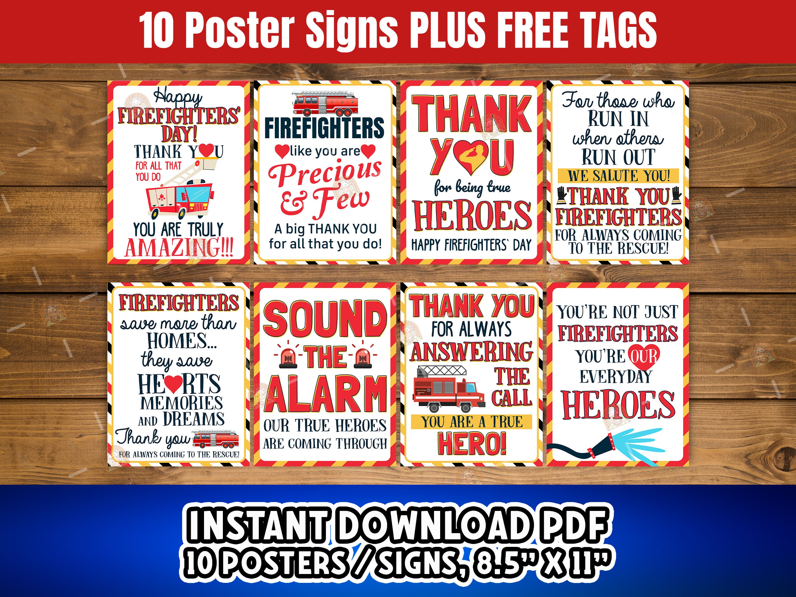Firefighters Signs Set of 10, Printable Firefighters Poster ...