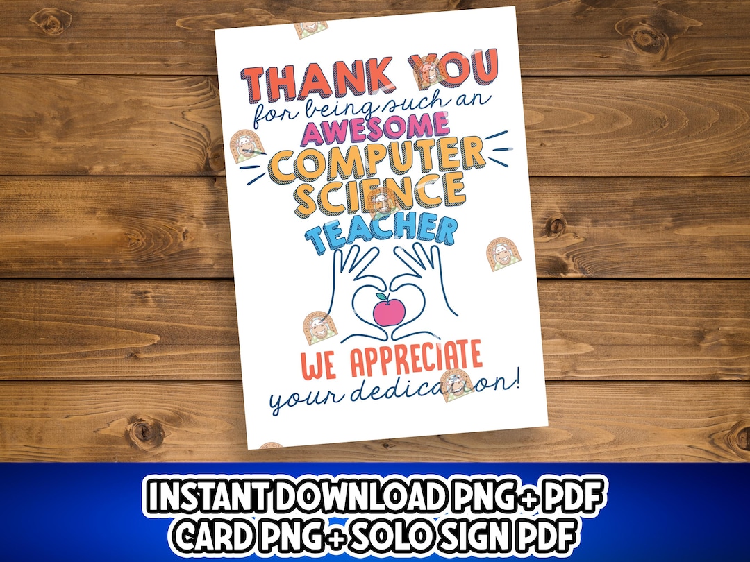 Computer Science Teacher Gift, Printable CS Teacher Card, Thank You ...