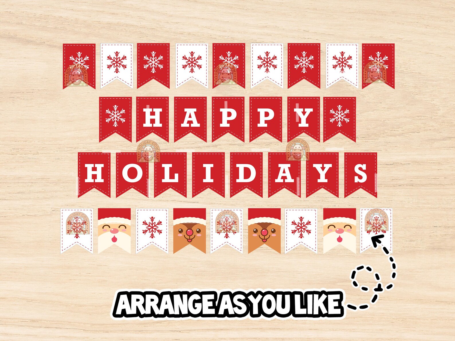 Happy Holidays Banner Printable, Happy Holidays Bunting for Christmas ...