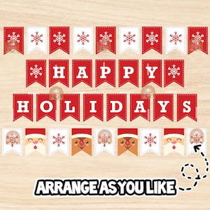 Happy Holidays Banner Printable, Happy Holidays Bunting for Christmas ...