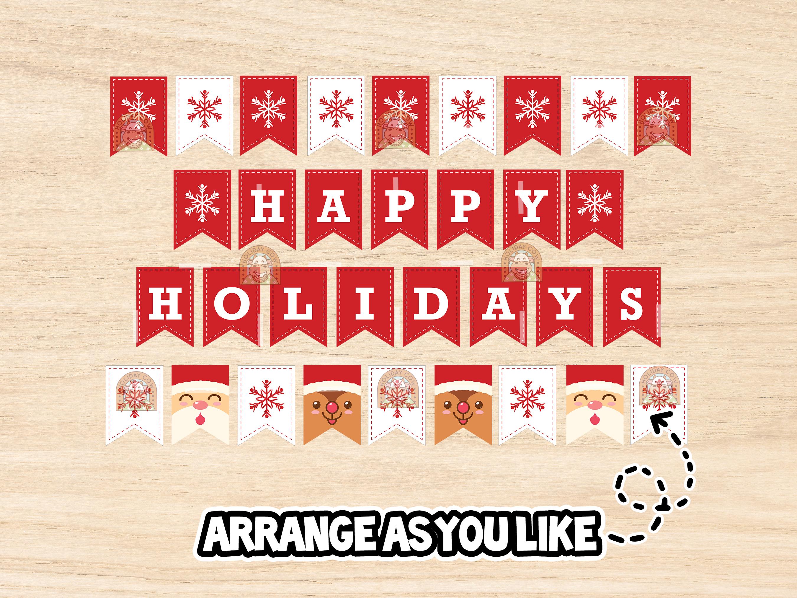 Happy Holidays Banner Printable, Happy Holidays Bunting for Christmas ...