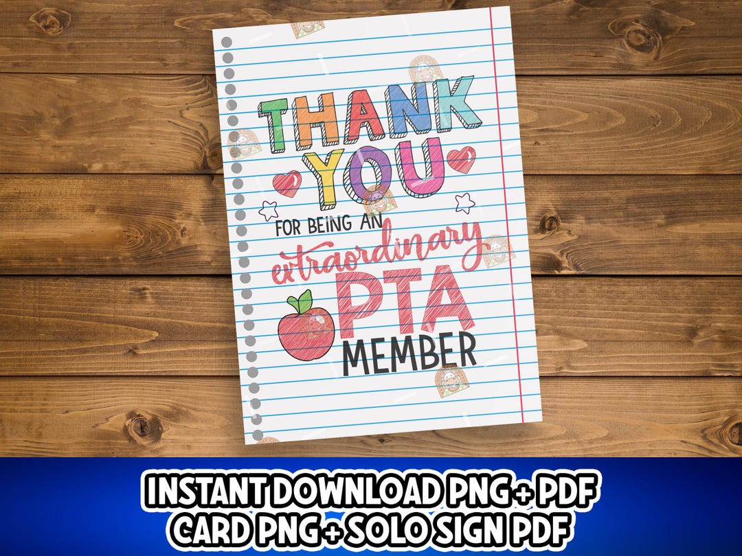 PTA Members Gift, Printable School Parent Teacher Association Gift ...