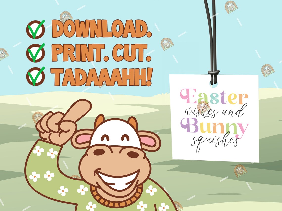Easter Wishes and Bunny Squishes, Minimalist Easter Tag Printable ...