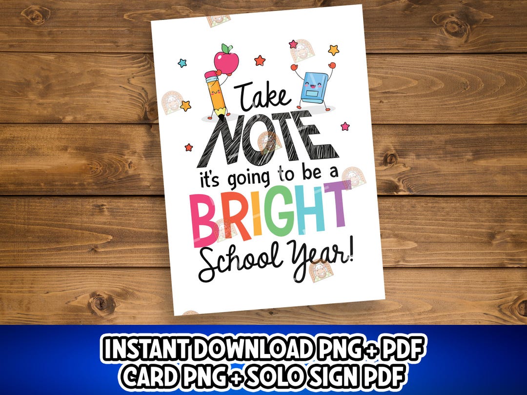 Back to School Take Note Card Printable, Bright School Year Card, First ...