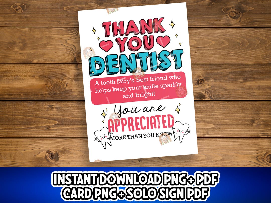 Dentist Gift, Printable Dentist Appreciation Card, Thank You Dentist’s ...