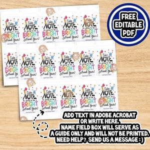 Printable Back to School Tag, Take Note Tag, Bright School Year First ...
