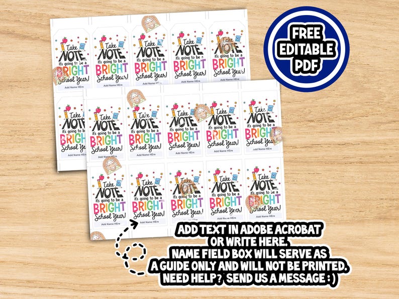 Printable Back to School Tag, Take Note Tag, Bright School Year First ...
