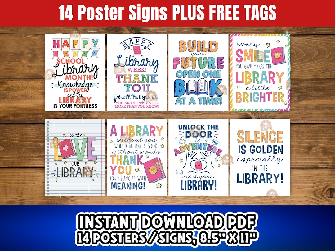Library Week Signs Printable Posters, Library Week Decor, Library Signs ...