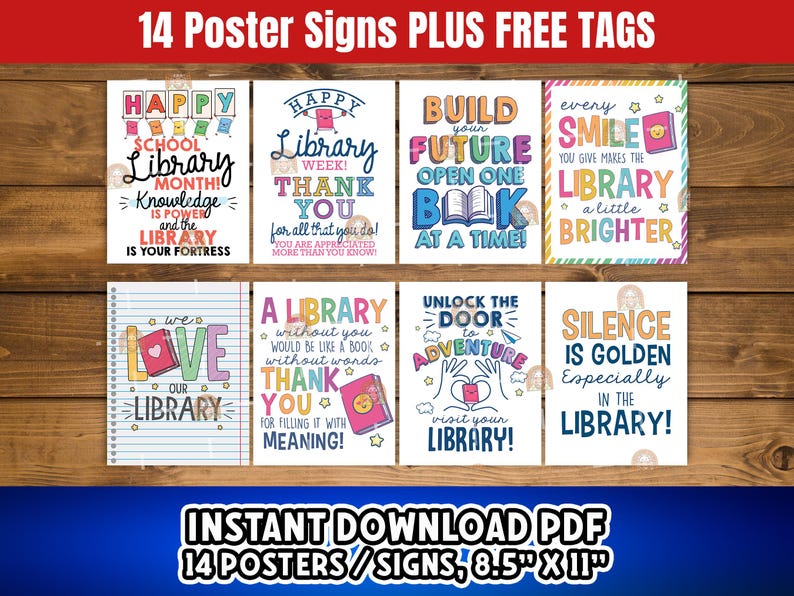 Library Week Signs Printable Posters, Library Week Decor, Library Signs ...