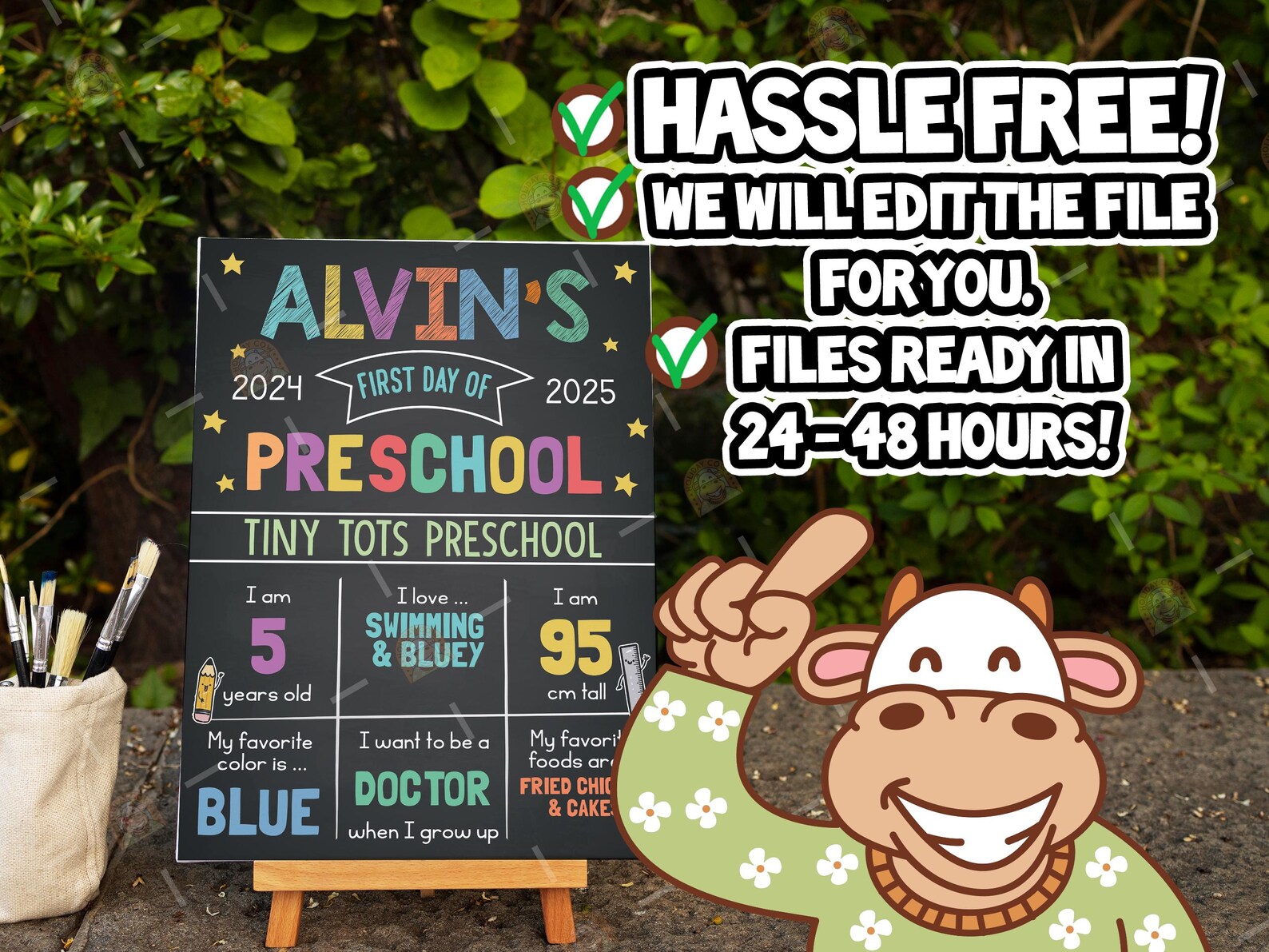 Chalkboard Back to School Sign Printable, Personalized First Day of ...