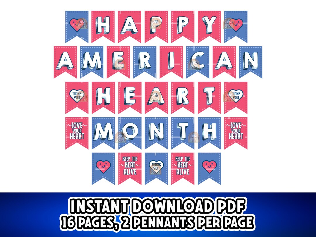 American Heart Month Banner Printable, American Heart Month Gift ...