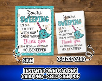 Housekeeper Thank You Card, Housekeeper Appreciation Gifts, Printable ...