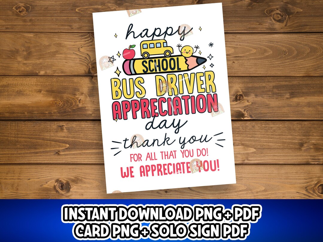 School Bus Driver Appreciation Day Gift, Printable School Bus Driver ...