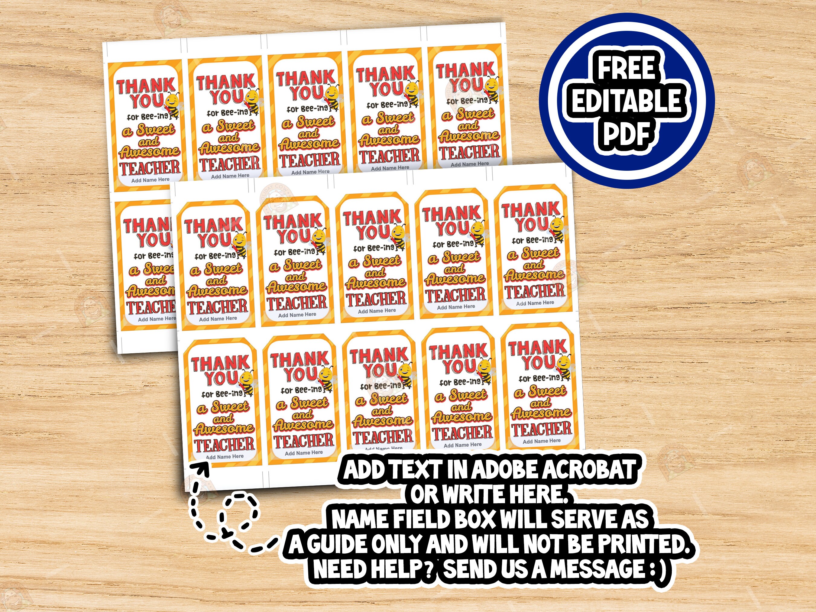 Printable Teacher Appreciation Gift Tag, Thank You for Bee-ing Teacher ...