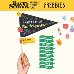 First Day of Kindergarten Flag, Printable First Day of School Pennant ...