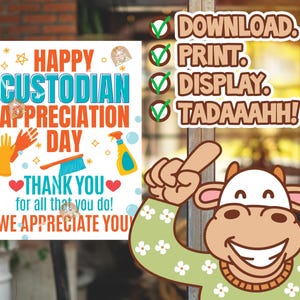 Custodian Day Signs Printable, Custodian Appreciation Gift, Thank You ...